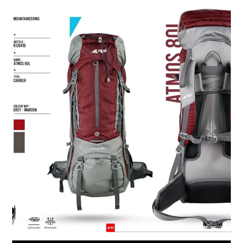 Jual tas gunung original carrier arei Atmos 80L dapat raincover arei ...