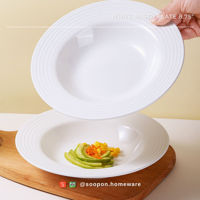 Jual Piring Makan Keramik Besar 8.75” Putih Polos Estetik | Pasta Plate ...