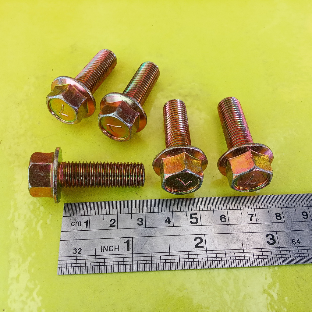 Jual FLANGE BOLT M10 X 16 / BAUT TOPI M10 X 16 KUNING / FLANGE BOLT ...