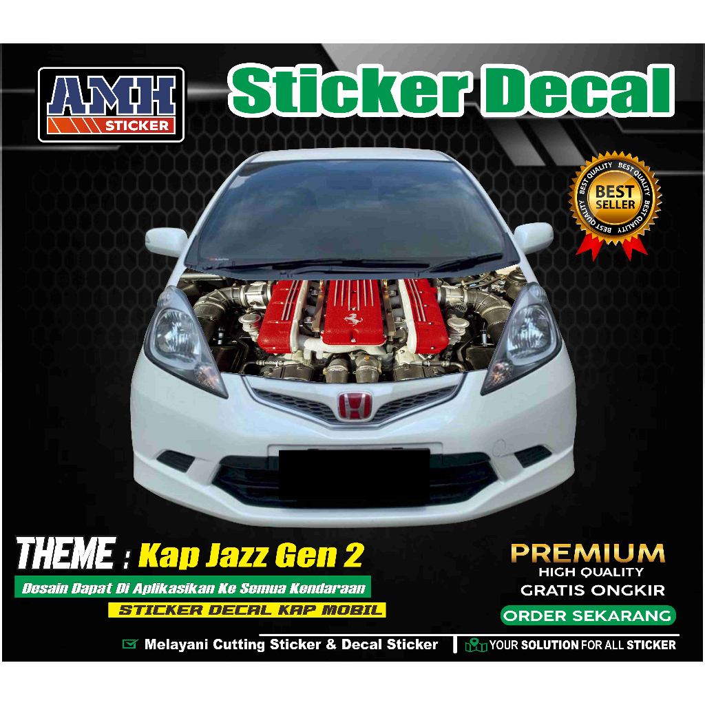 Jual STIKER DECAL KAP MESIN HONDA JAZZ GEN 2 GAMBAR MESIN FERARI ...