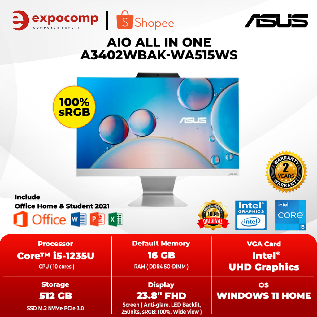 Jual ASUS AIO ALL IN ONE A3402WBAK-WA515WS WHITE CORE i5-1235U 16GB ...