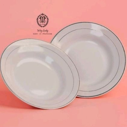Jual Set Piring Makan - Piring Keramik Warna Putih Lis Silver Mas ...