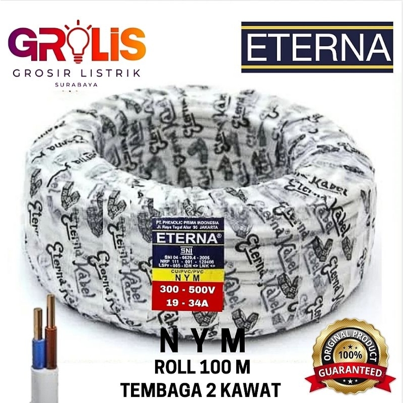 Jual Kabel Eterna NYM 2x1,5 2x2,5 2x4 Tembaga Kawat Engkel Tunggal 100M Kabel Listrik Putih 100 ...