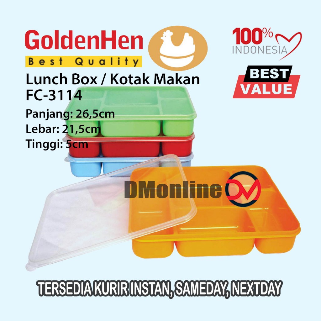Jual 1pcs Bento Box 6 Sekat / Kotak Makan Katering Sekat / Lunch Box Food Grade GOLDEN HEN FC ...