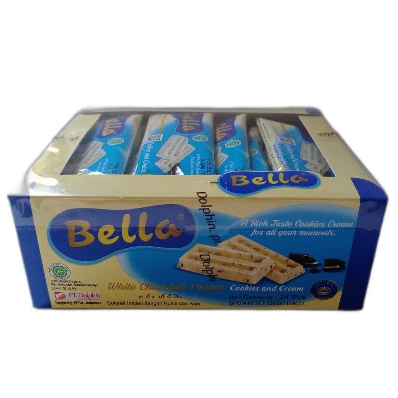 Jual BELLA WHITE CHOCOLATE COOKIES AND CREAM 1BOX ISI 24PCS / COKLAT | Shopee Indonesia