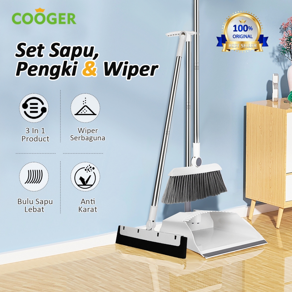 Jual COOGER Sapu Set Sapu Pengki Dan Wiper Broom Set Sapu Dengan Pengki ...