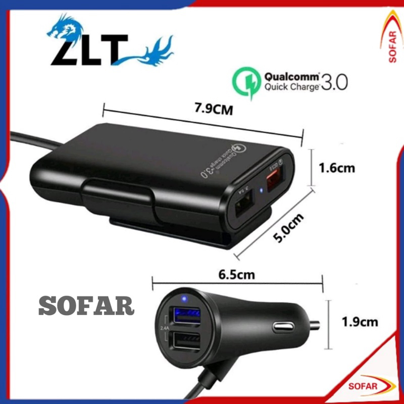 Jual Car Charger Colokan Mobil 4 Ports QC 3.0+2.4A& 3.1A USB Charger ...