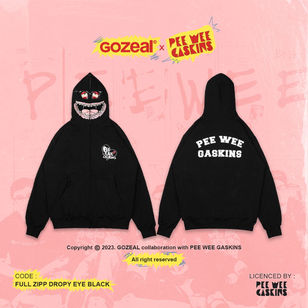 Jual X Pee Wee Gaskins | Hoodie Full Zip | Droopy Eyes Black | Shopee ...