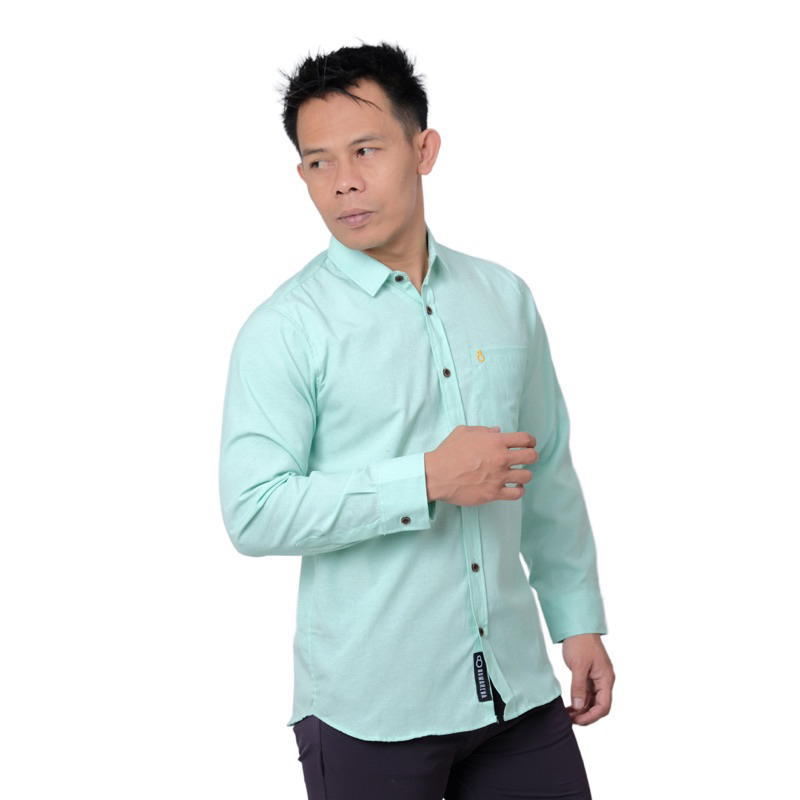 Jual NUMAKENA - Kemeja Pria Lengan Panjang Ijo Toska | Shopee Indonesia
