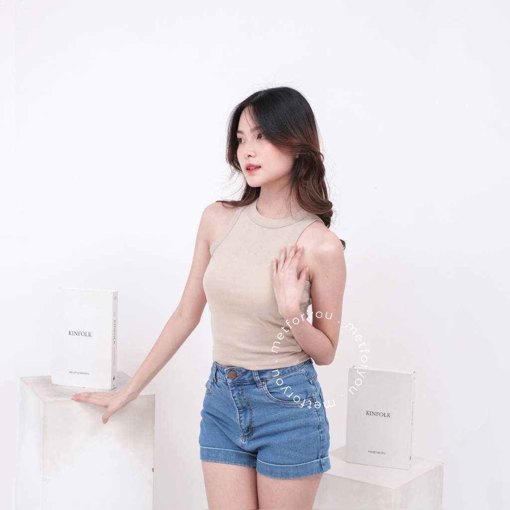 Jual METFORYOU Halter Rib Tanktop Wanita Korea Tank Top | Shopee Indonesia