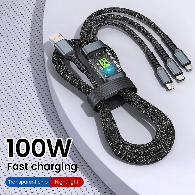 Jual 3-in-1 100W 5A USB Type-C Micro Lightning Fast Charging Cable ...