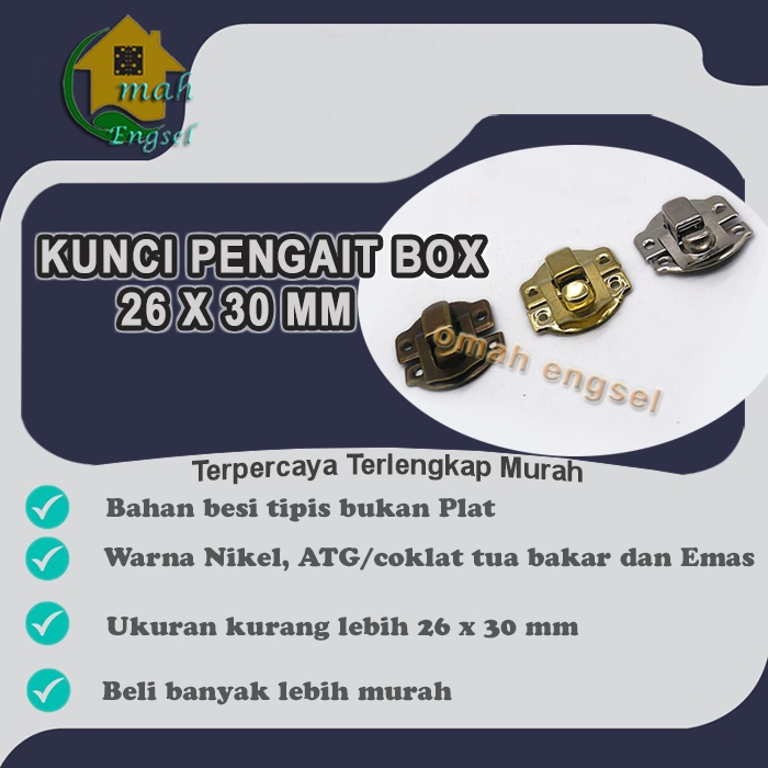 Jual ( 5 Pcs ) Kunci Pengait box 26x30 mm / kunci kotak perhiasan M.B26 ...