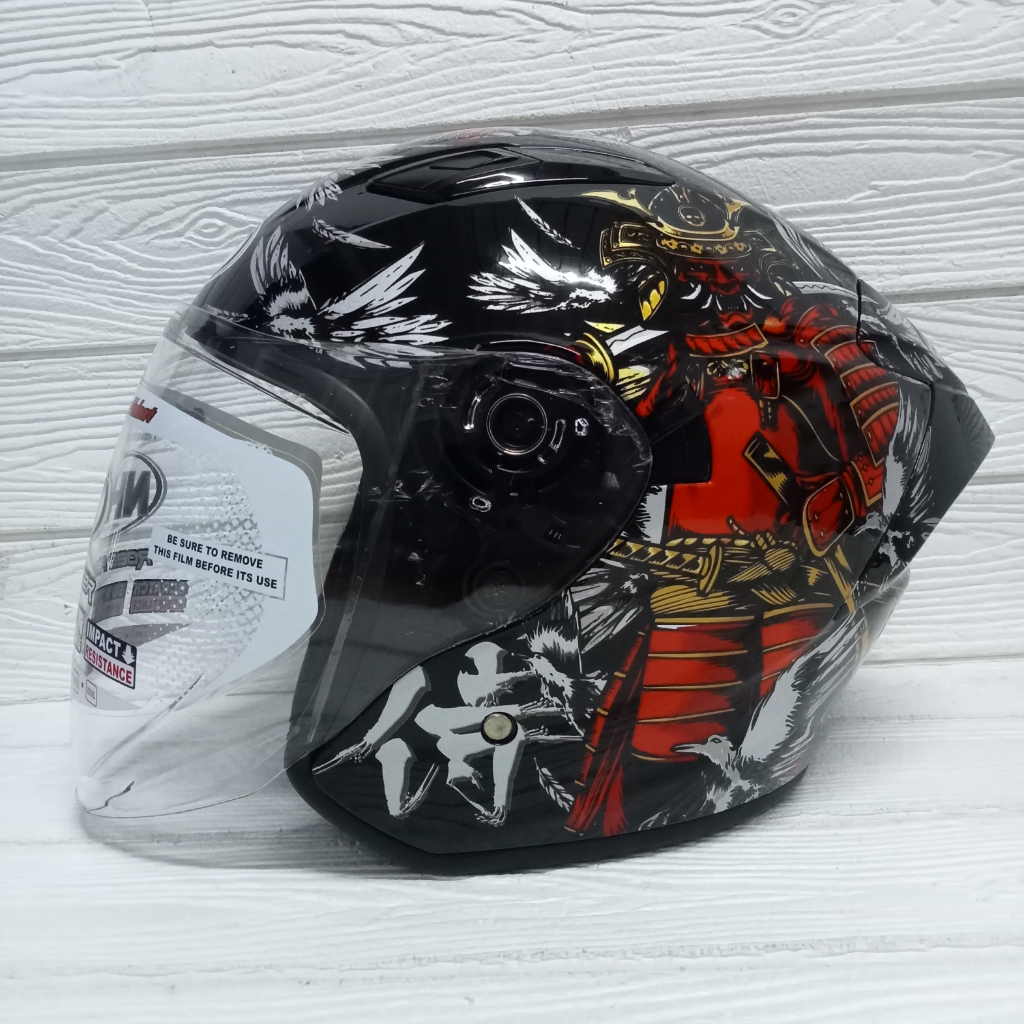 Jual HELM NHK R1 MAX KABUTO BLACK HALF FACE DOUBLE VISOR ORIGINAL SNI ...