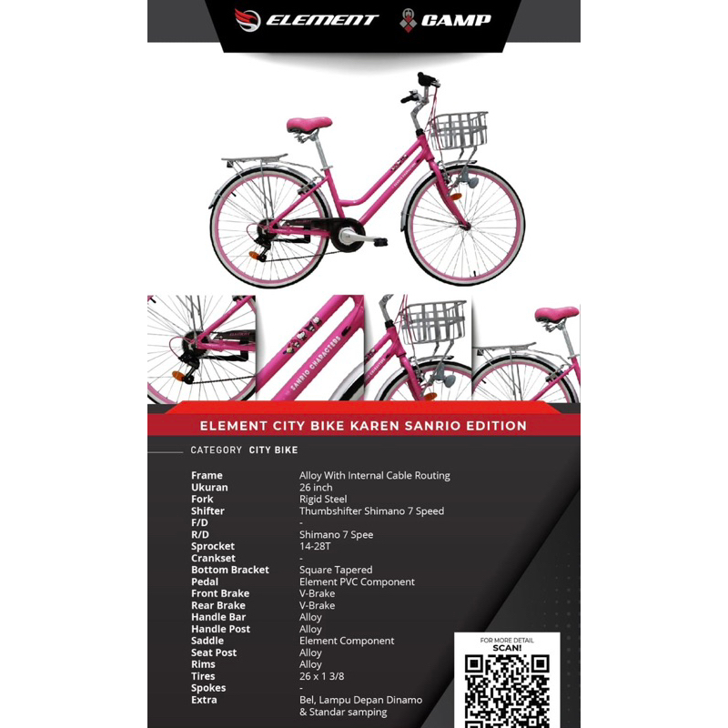 Jual SEPEDA PEREMPUAN REMAJA DEWASA 26 INCH ELEMENT KAREN 7 SPEED ALLOY ...