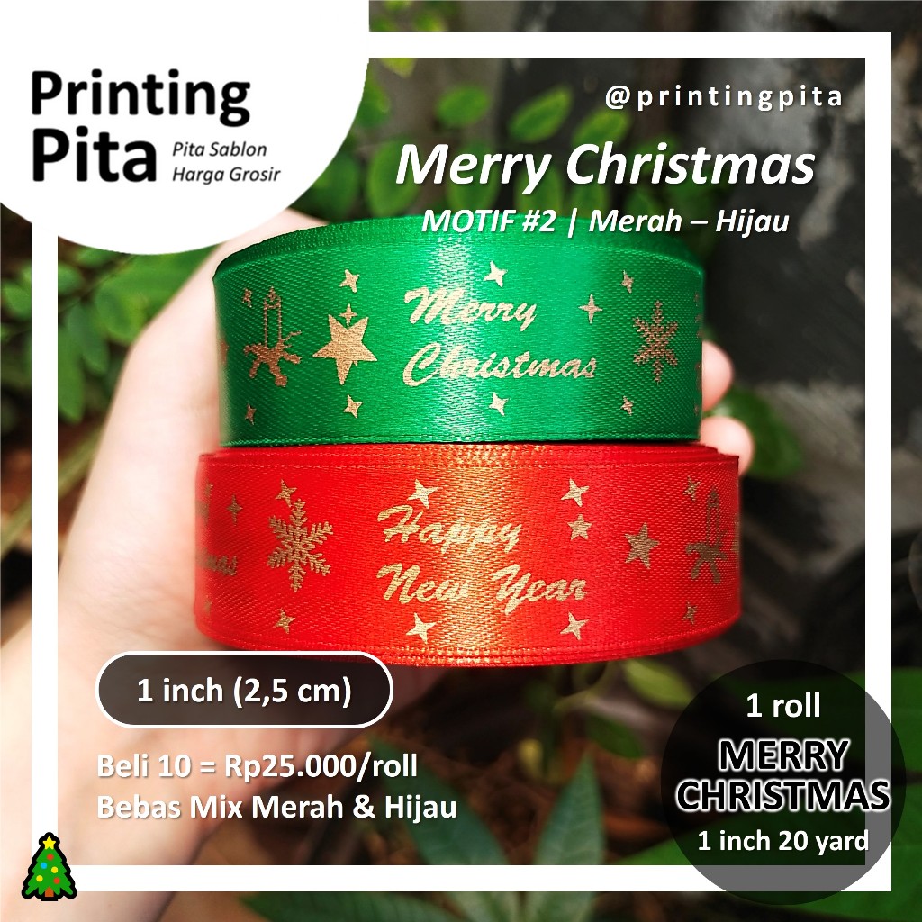 Jual Pita Natal Merry Christmas 1 inch | MOTIF #2 | 1 roll @ 20 yard ...