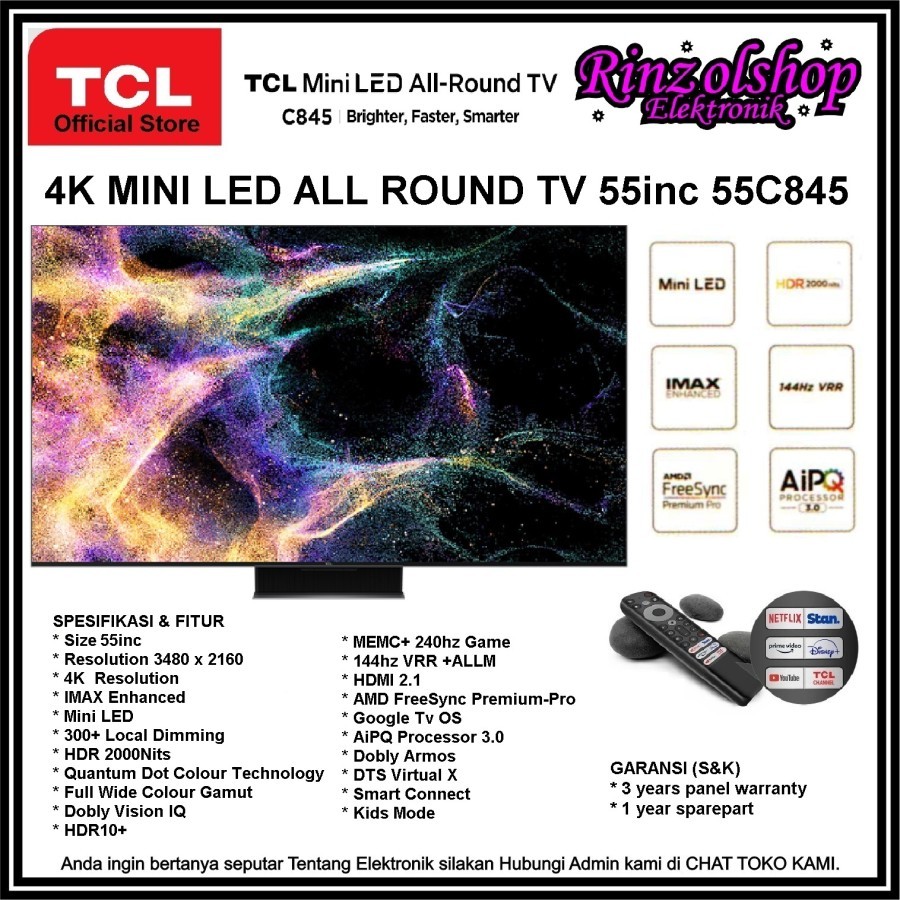 Jual TCL 55C845 MiniLED 4K UHD Google TV 55 Inch w/ 144Hz VRR & IMAX DOLBY | Shopee Indonesia