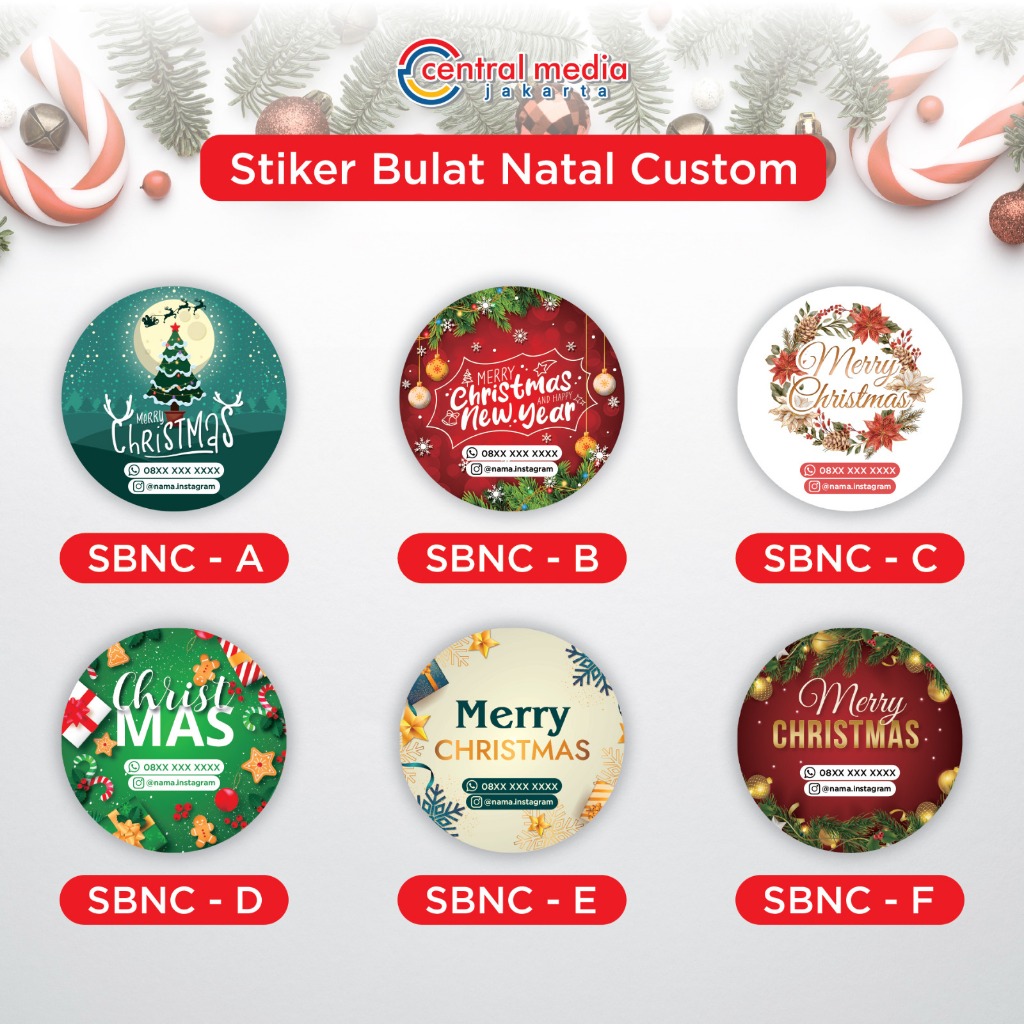 Jual Sticker Natal Bulat Custom Stiker Label Hampers Kue Christmas ...