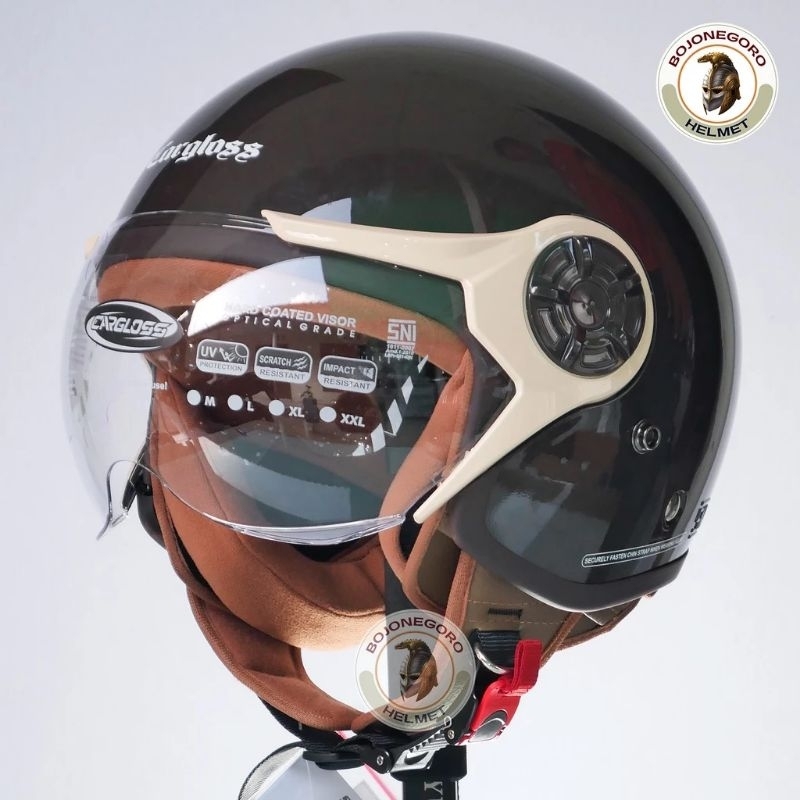 Jual YRH CARGLOSS HIJAB SOLID HELM HALF FACE RETRO - BROWN ( COKLAT ...