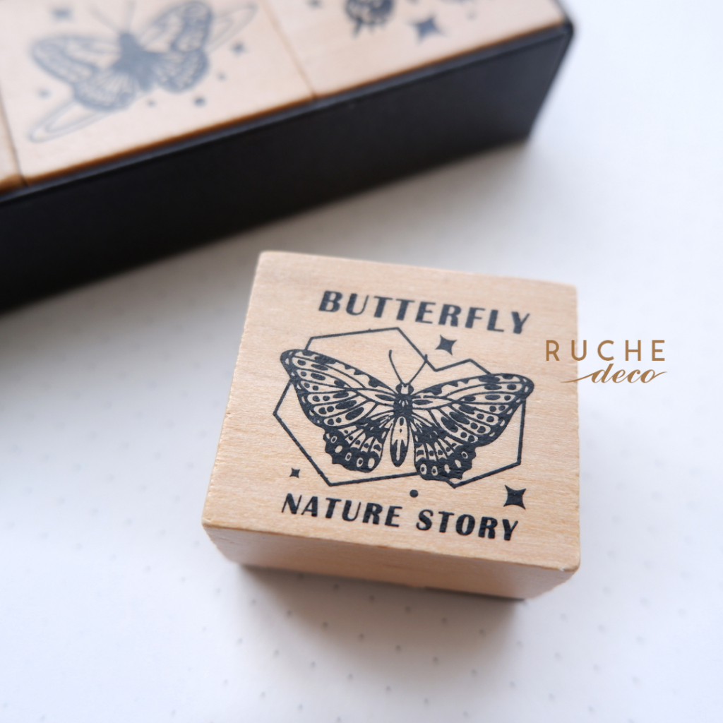 Jual RUCHE DECO - 1 pcs Stamp Set - Wooden Rubber Stamp Butterfly Kupu ...