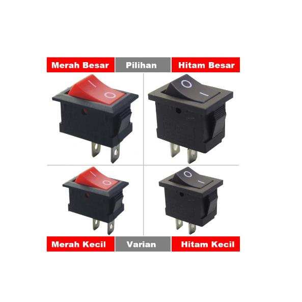 Jual Saklar Power On Off Mini Rocker Switch Besar Kecil Hitam Merah 2-P ...