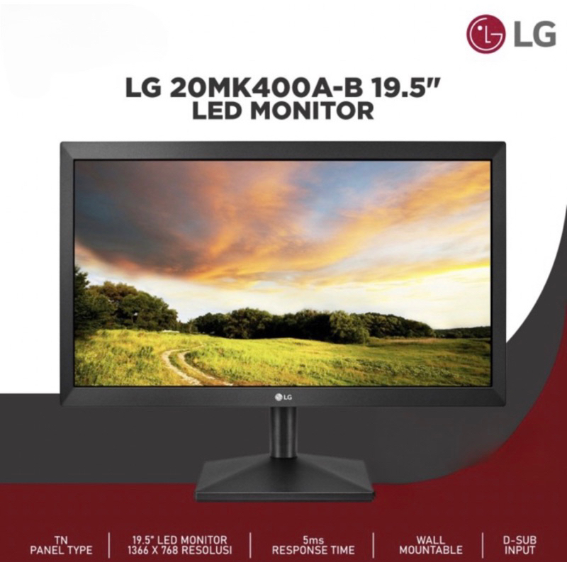 Jual Monitor LED LG 19.5 Inch 20MK400A-B / VGA | Shopee Indonesia