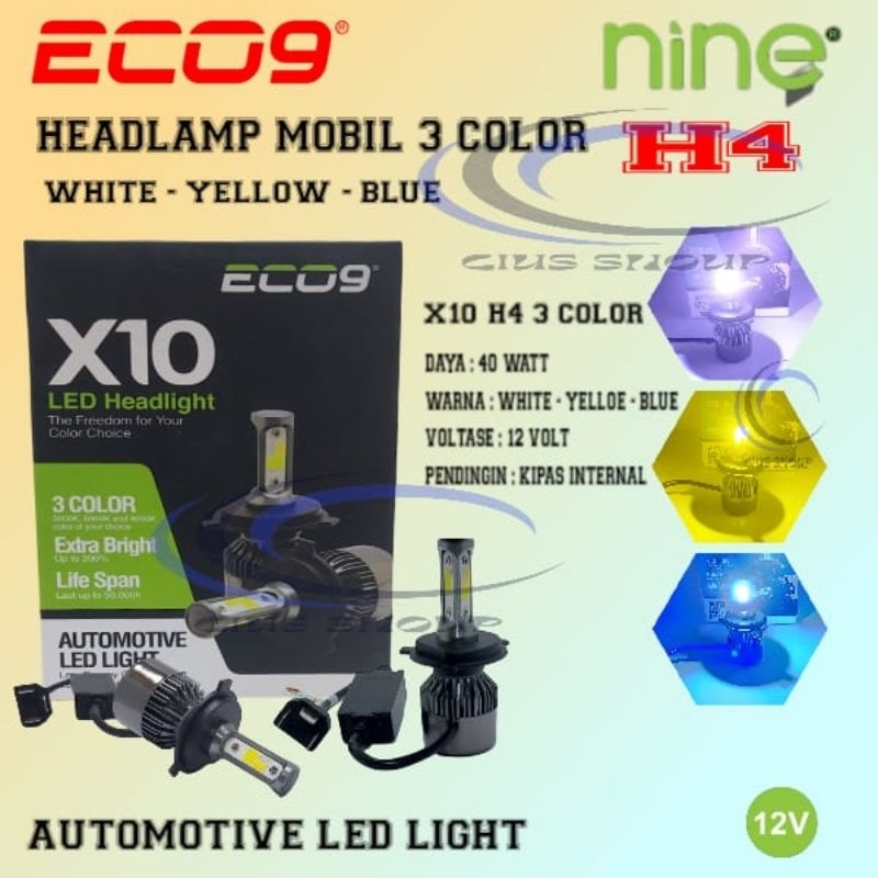 Jual LAMPU LED HEADLAMP/FOOGLAMP MOBIL X10 ECO9 3 COLOR WHITE YELLOW ...