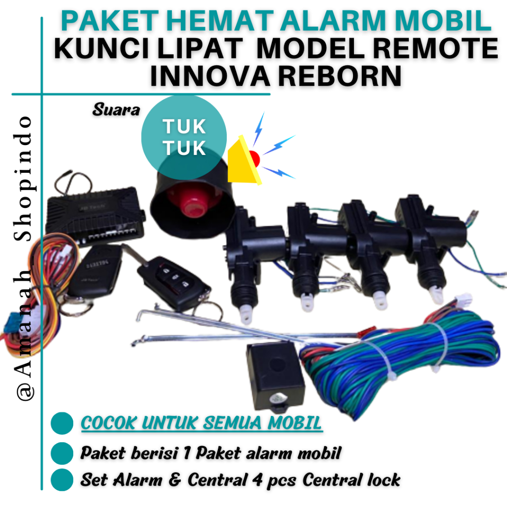 Jual Paket 1 Set Alarm mobil dan Central lock untuk 4 pintu model kunci ...
