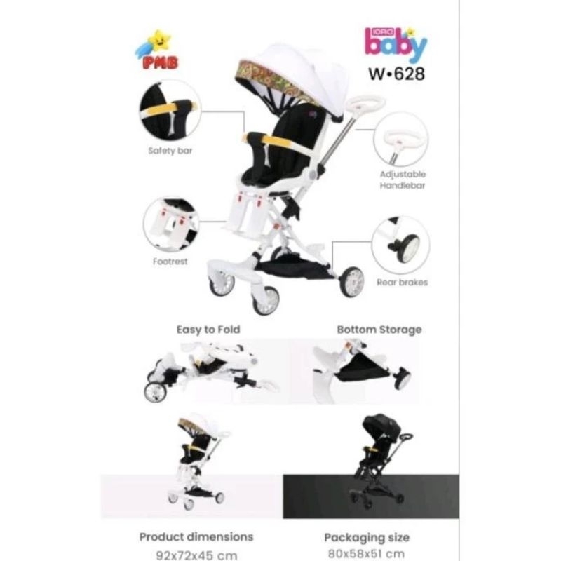 Jual (FREE KARDUS BABLE WRAP) MAGIC STROLLER LIPAT KERETA DORONG BAYI /ANAK PMB IORA W628, W638 ...