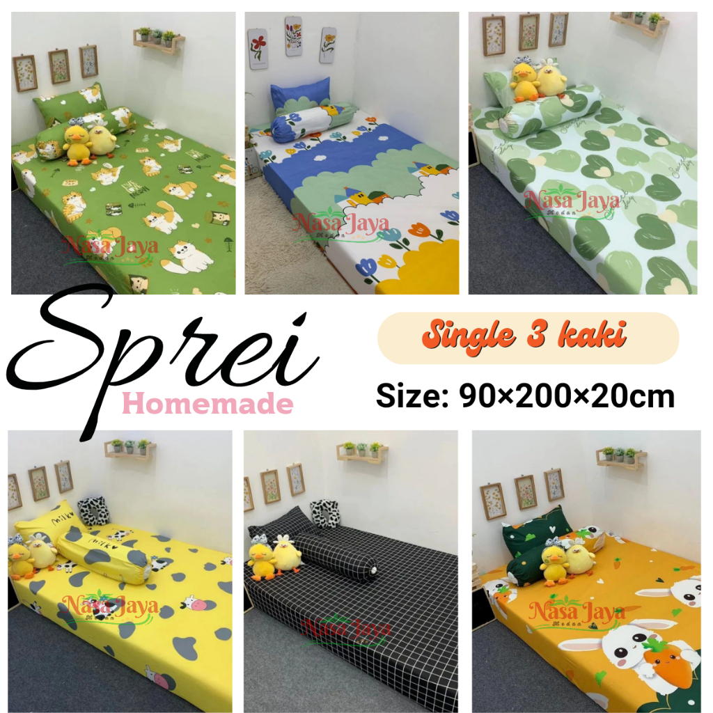 Jual Sprei Single 90x200x20cm 3kaki Set Lengkap Sarban Sargul Sudut ...