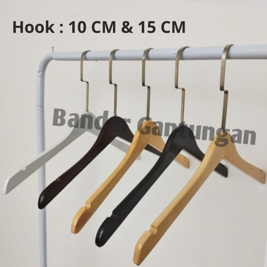 Jual PROMO Hanger Kayu Natural Putih Hitam Wallnut Hook Silver Gepeng ...