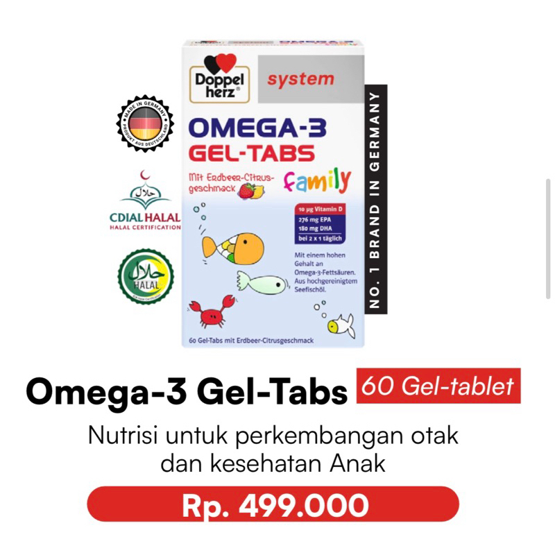Jual DOPPELHERZ Omega -3 Gel Tabs Family (60 Gel Tabs) Vitamin Suplemen ...