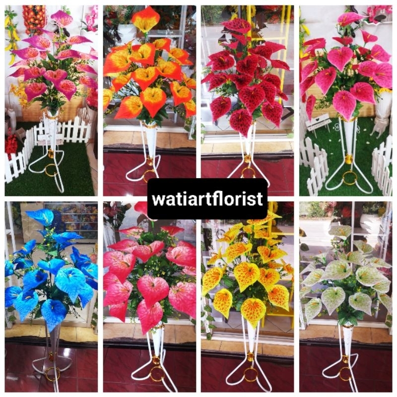 Jual 1 set Bunga Aron Panda 18 Tangkai, dengan pot corong stnding besi ...