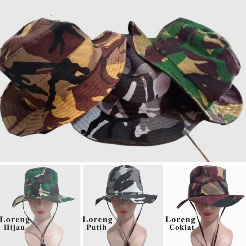 Jual TOPI RIMBA LORENG DAN POLOS DEWASA/TOPI BUCKET POLOS LORENG ARMY ...