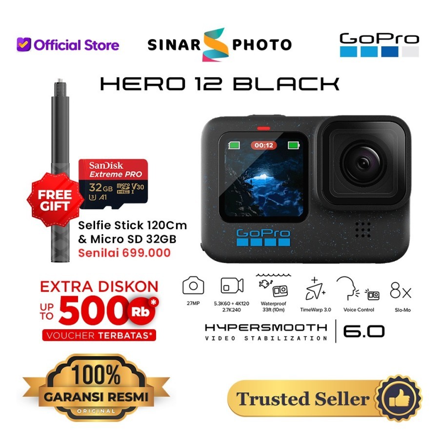 Jual GoPro HERO 12 Black Action Camera GoPro 12 - GoPro HERO12 GaransiResmi | Shopee Indonesia