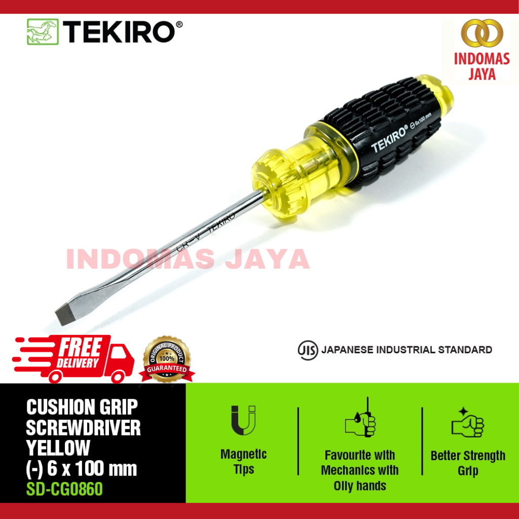 Jual TEKIRO OBENG GAGANG KARET KUNING (-) 6 X 100 /OBENG GAGANG KARET ...