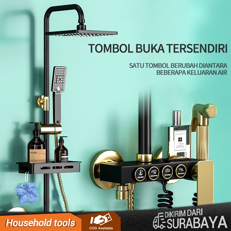 Jual Shower Dengan Tombol Emas Hitam/Set Shower Lengkap Kamar Mandi ...