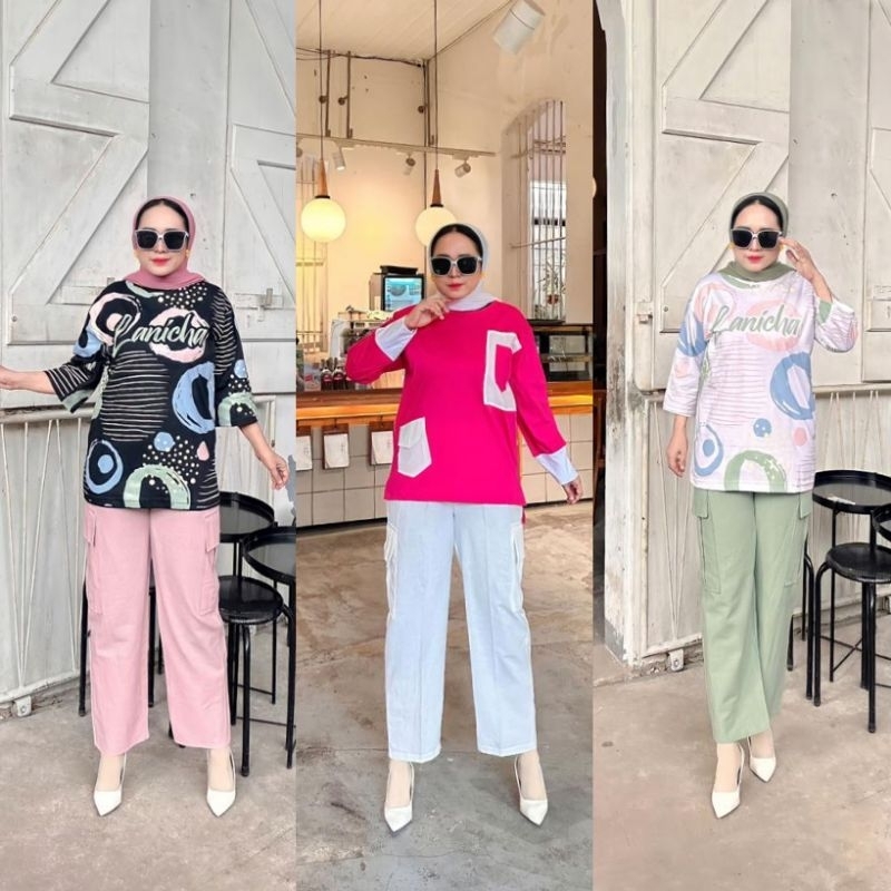 Jual Oneset Terbaru lanicha/oneset cargo/one set kaos | Shopee Indonesia