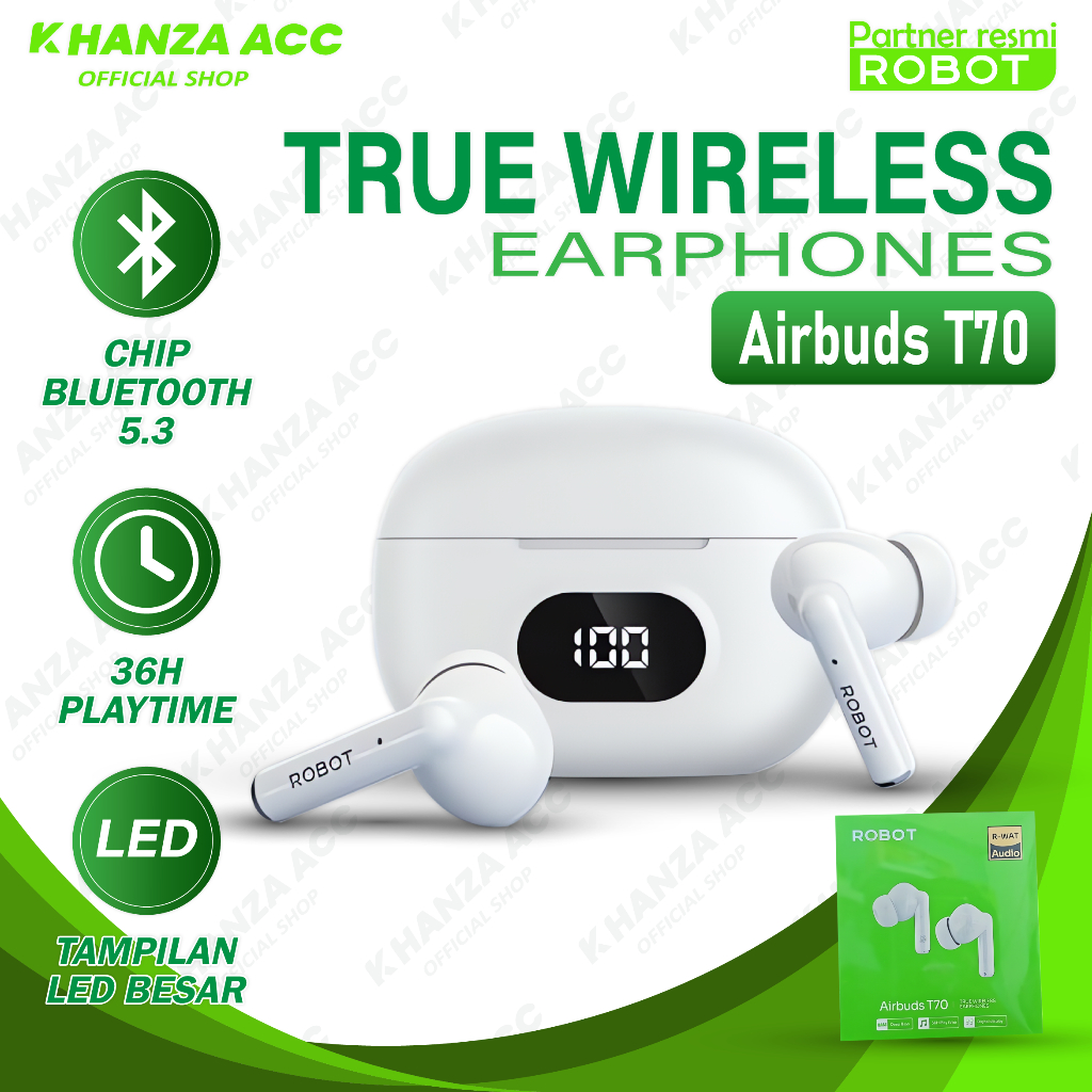 Jual KHANZAACC ROBOT T70 Airbuds Headset TWS Bluetooth Earbuds Wireless ...