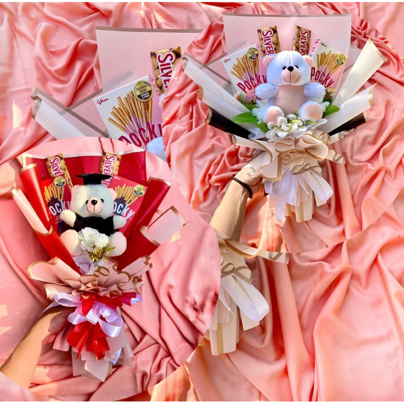Jual Buket/Bouquet/bucket coklat silver queen pocky tedy bear soft pink ...
