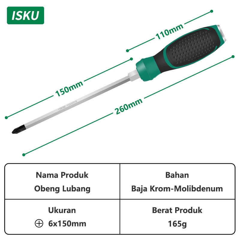 Jual ISKU Obeng Ketok Magnet Phillips Dan Plus Obeng PH2X160mm Tip ...
