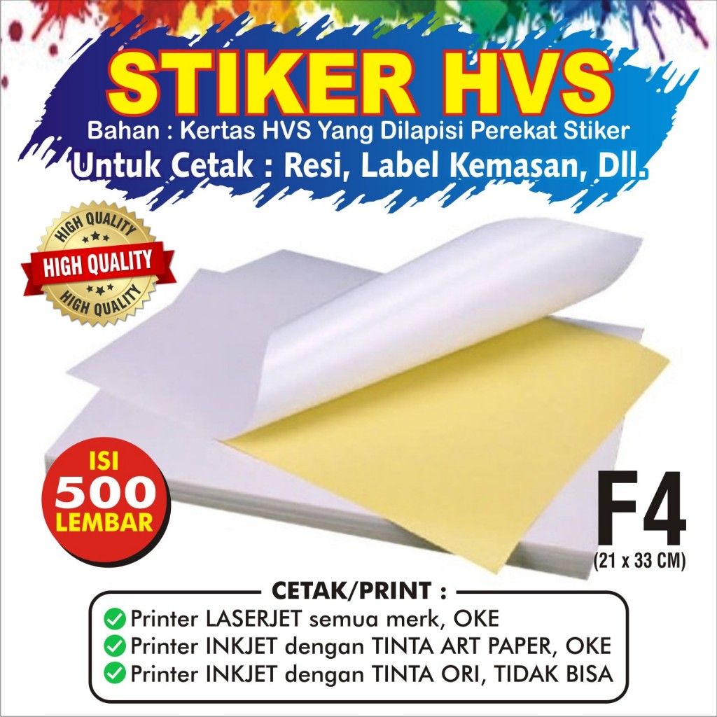 Jual Sticker HVS F4 1 RIM isi 500 lembar / Kertas Stiker Doff Matte Folio | Shopee Indonesia