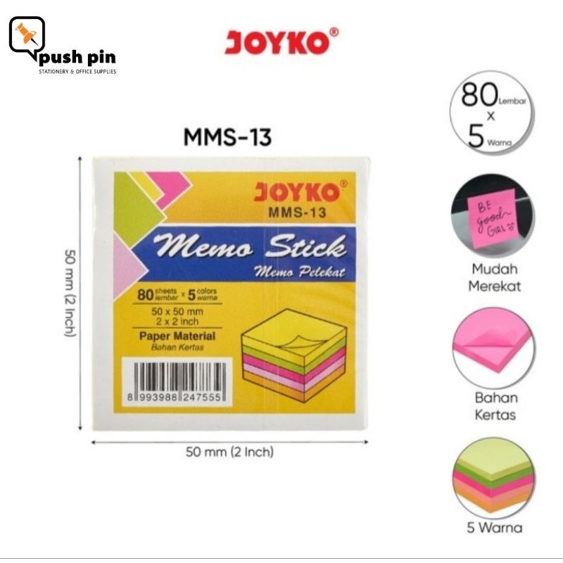 Jual Joyko Memo Stick Kertas Memo Tempel Sticky Note MMS-13 5 Warna ...