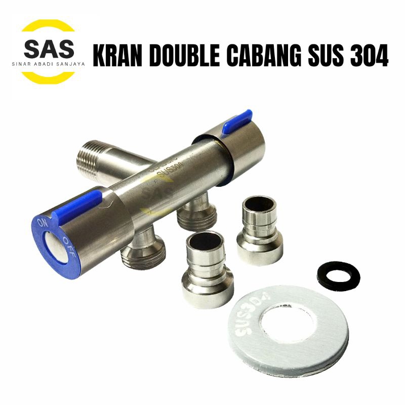 Jual [SAS] Kran Cabang Double Sus 304 Handle Kanan Kiri Stainless Stop Kran Double 1/2 inch ...