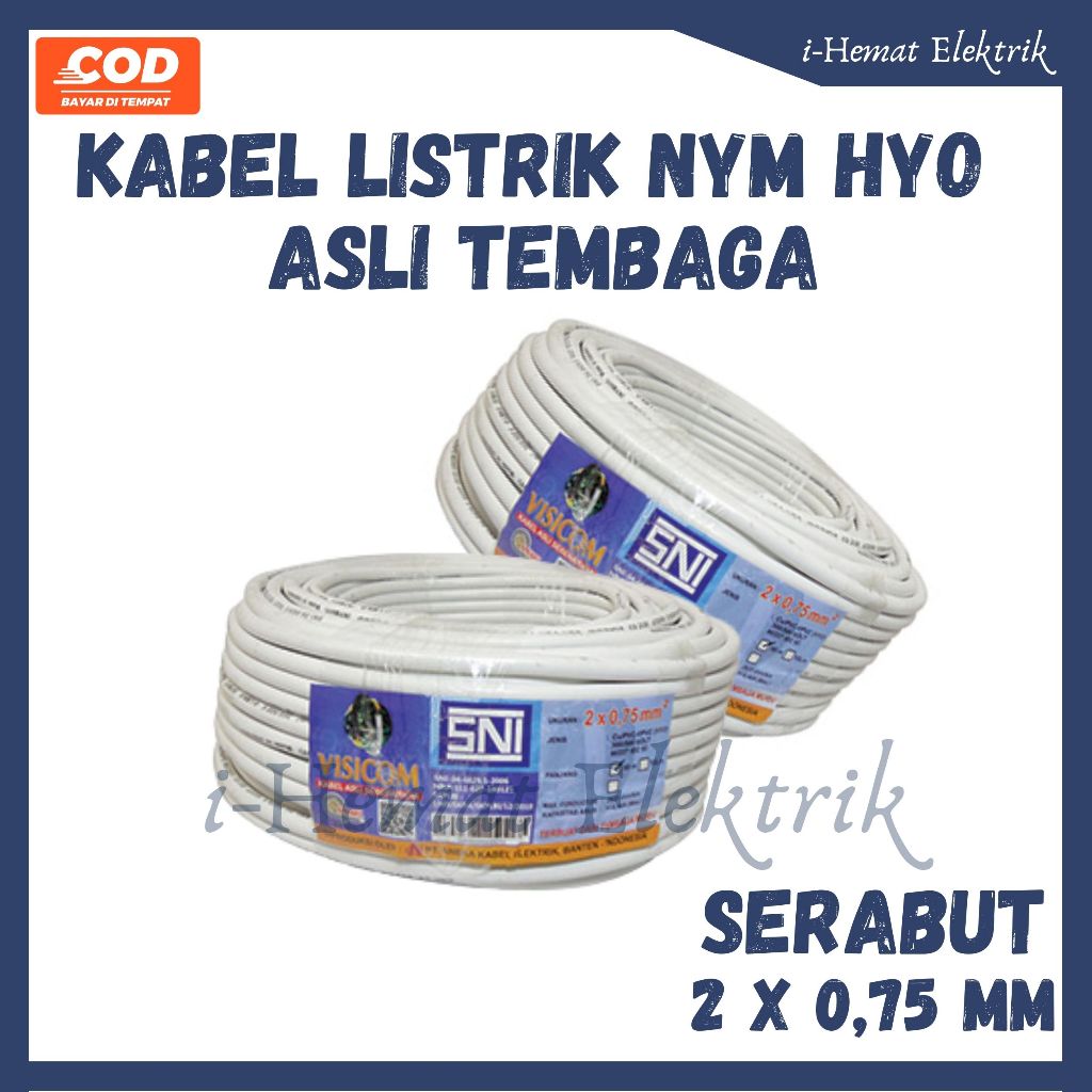 Jual Kabel Listrik Tembaga Serabut 2 x 0.75 mm SNI NYM HYO @meter Meteran Ecer Visicom | Shopee ...