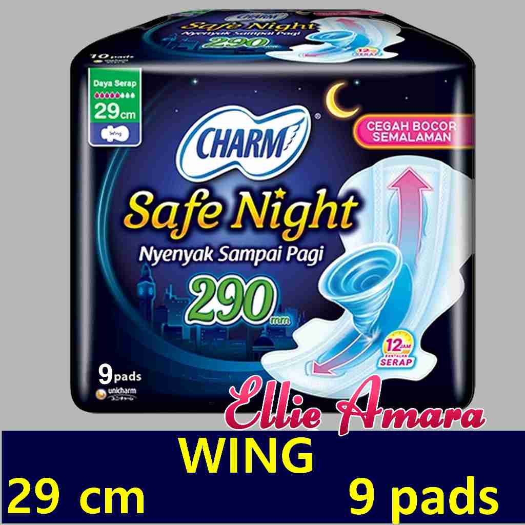 Jual CHARM SAFE NIGHT WING 29cm 9pads PEMBALUT WANITA SANITARY NAPKINS | Shopee Indonesia