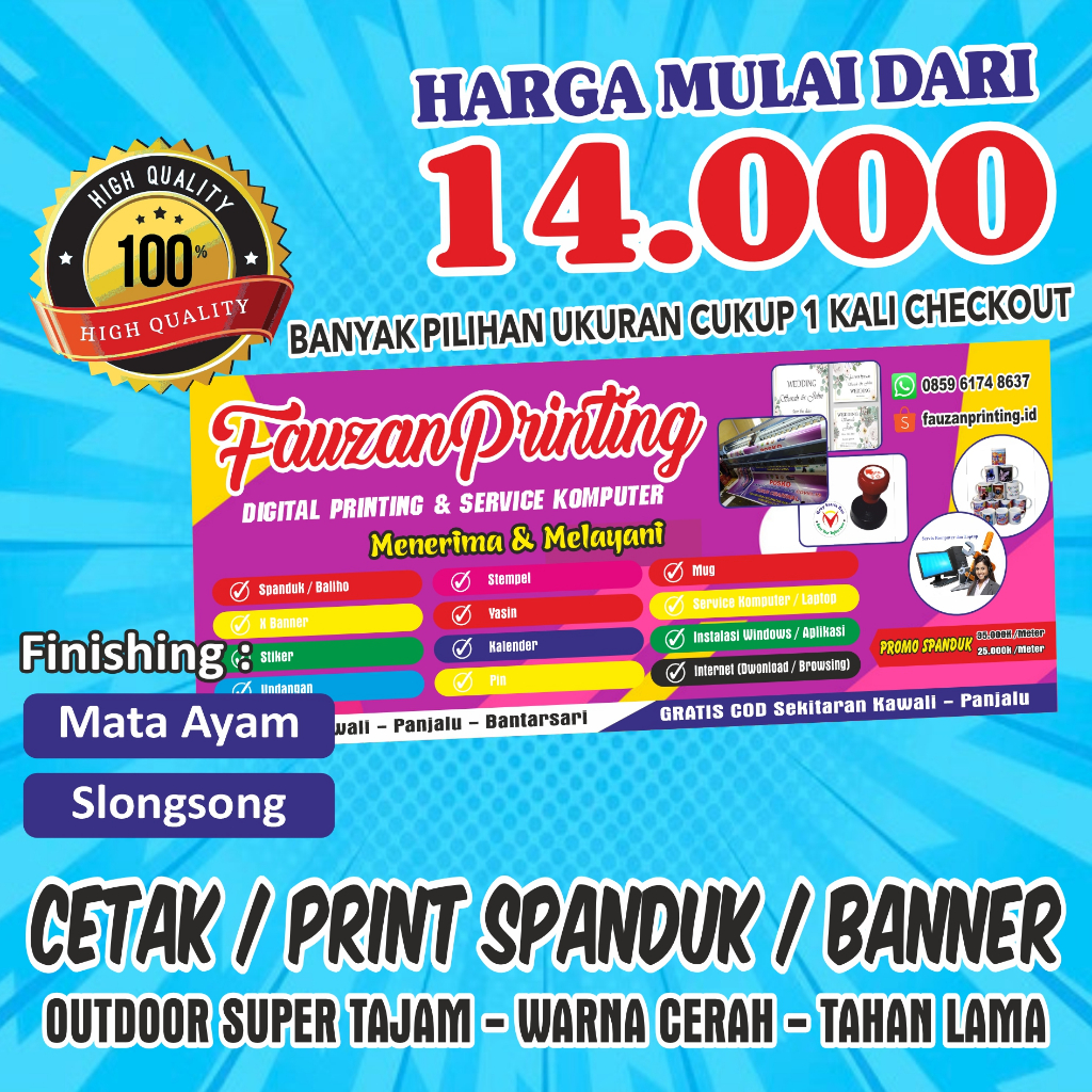 Jual Cetak Spanduk Custom 1 Hari Jadi ( GRATIS DESAIN ) bahan Flexi 280Gram, Banner/Baligho ...