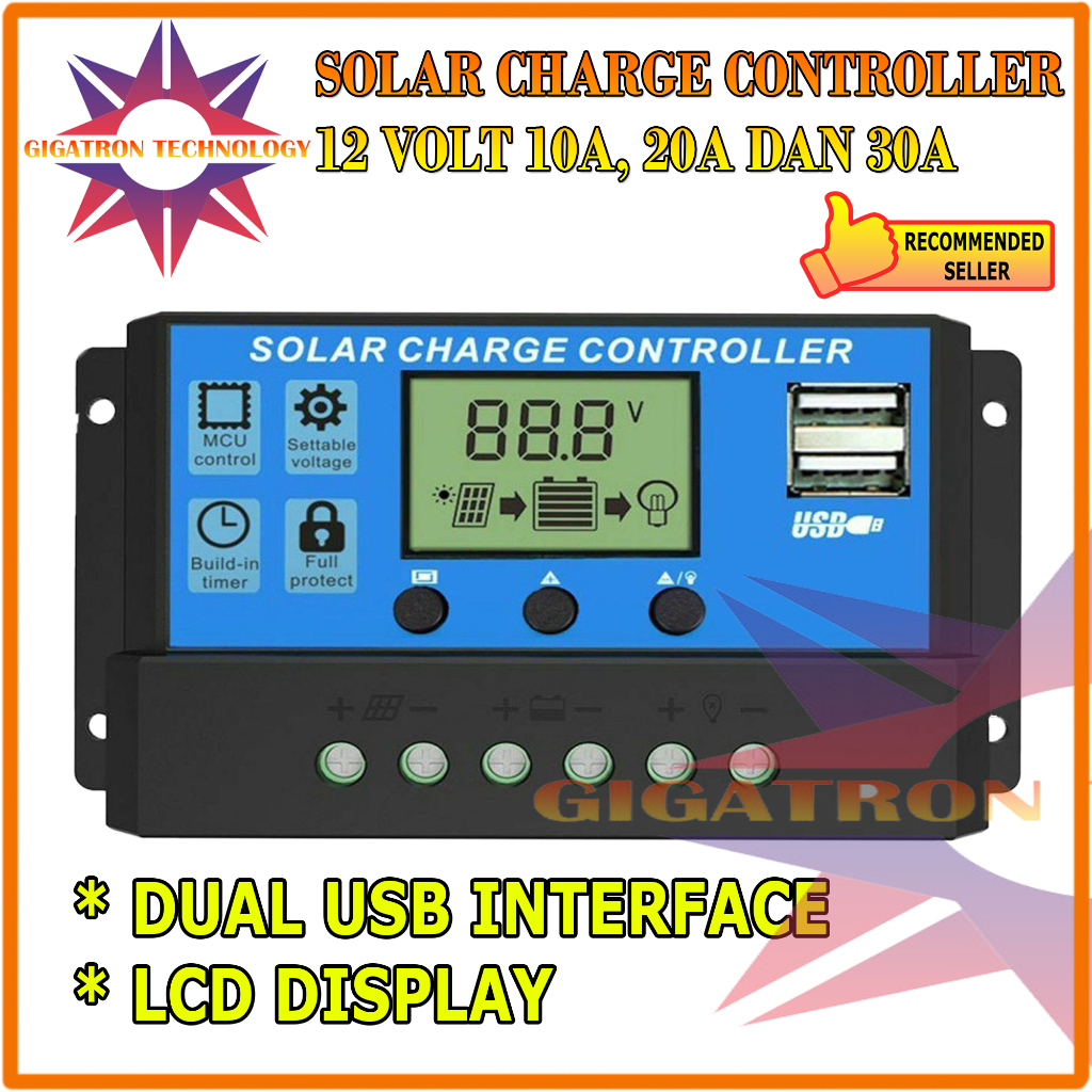 Jual Solar Charge Controller LCD LED Display Solar PWM 12V 10A 20A 30A USB Panel Surya Charge ...