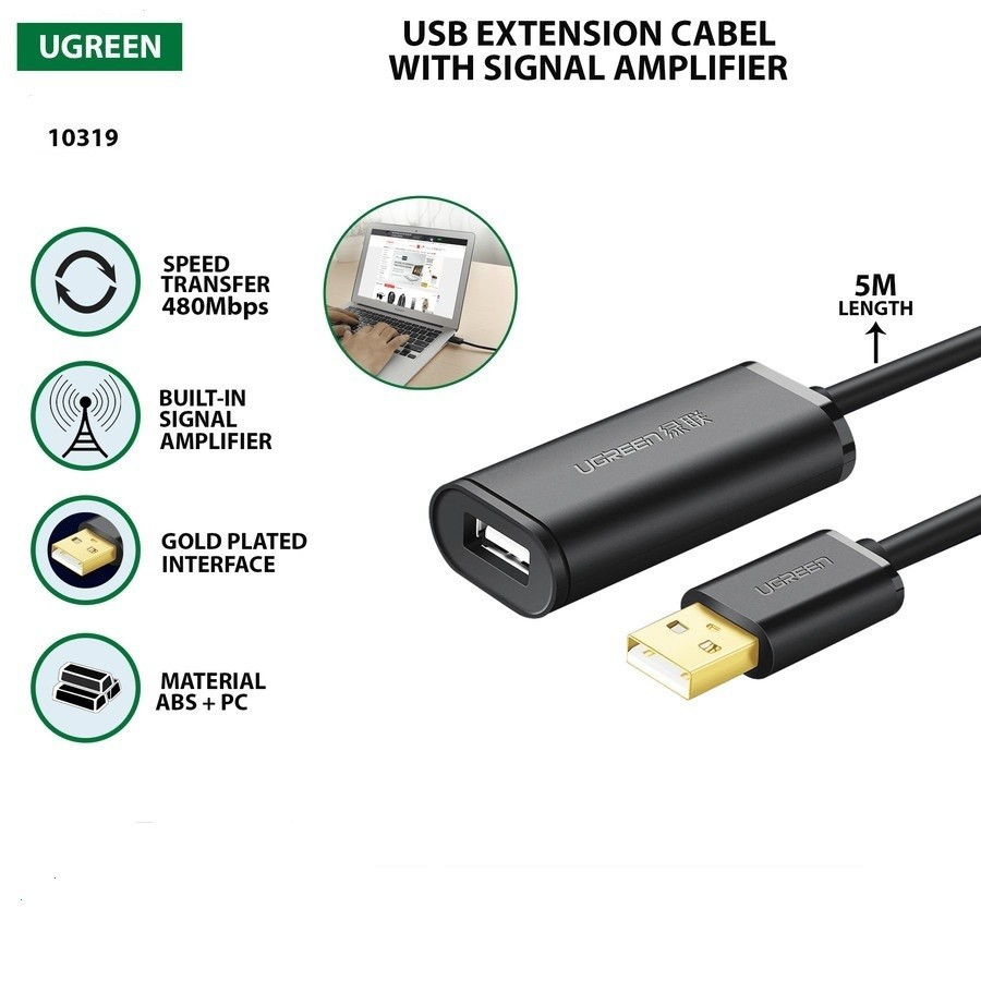 Jual UGREEN Kabel USB 2.0 HUB Extension Extender With Chipset 5M 10319 ...