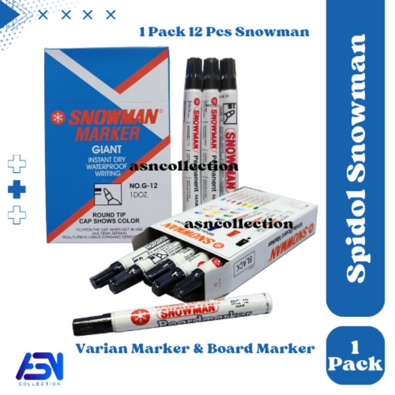 Jual Spidol Snowman 1 Pack 12 Pcs White Board Permanent | Shopee Indonesia