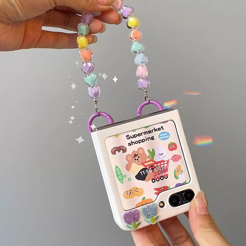 Jual Simple flower pattern phone case with heart-shaped lanyard for ...